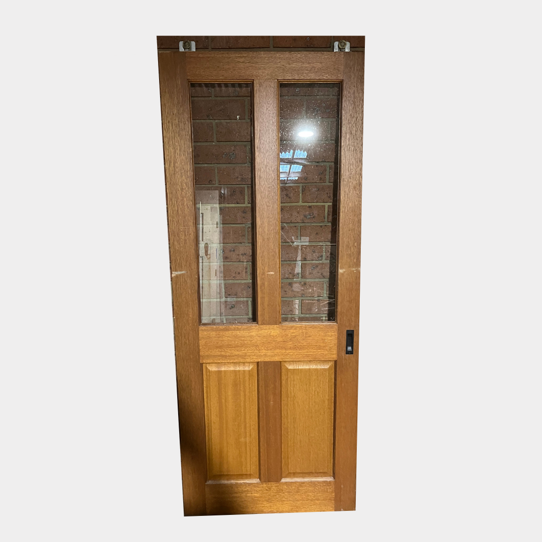 Glass 4 Panel Solid Timber Veneer Roller Doors | Memates Recycled Warehouse